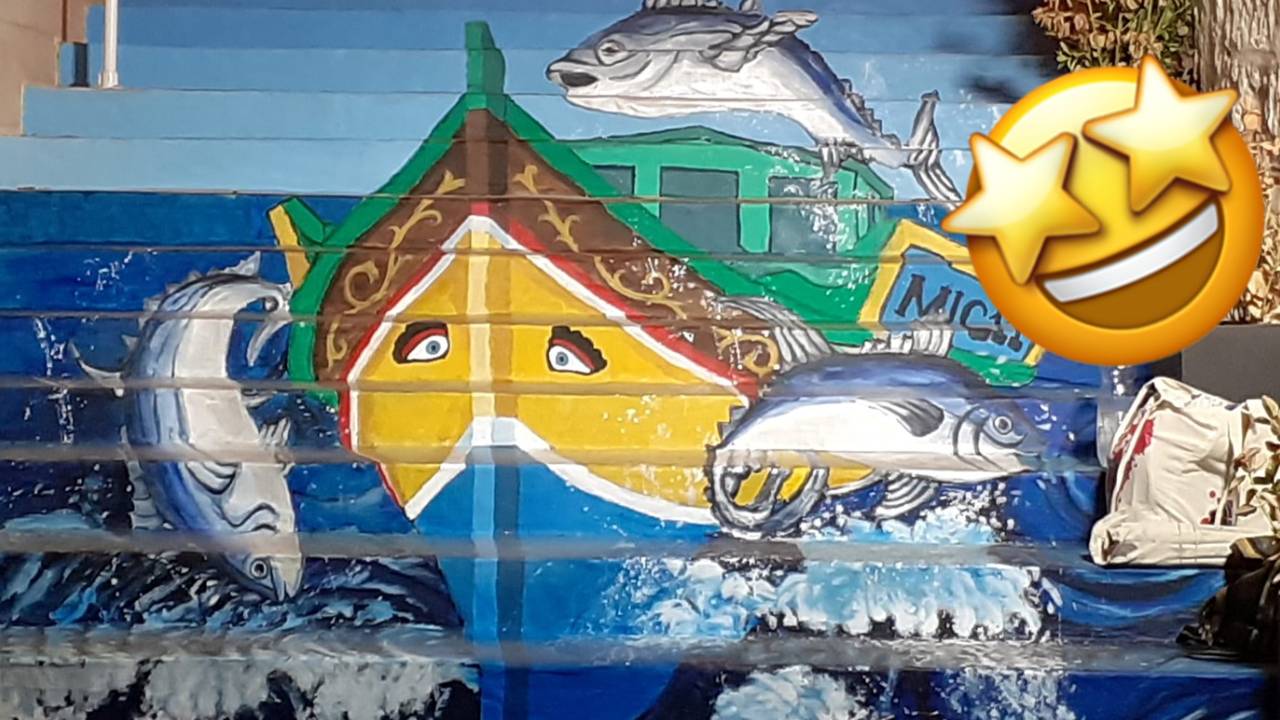 Behold! Painting of Maltese Luzzu on Mellieħa stairwell is FINISHED