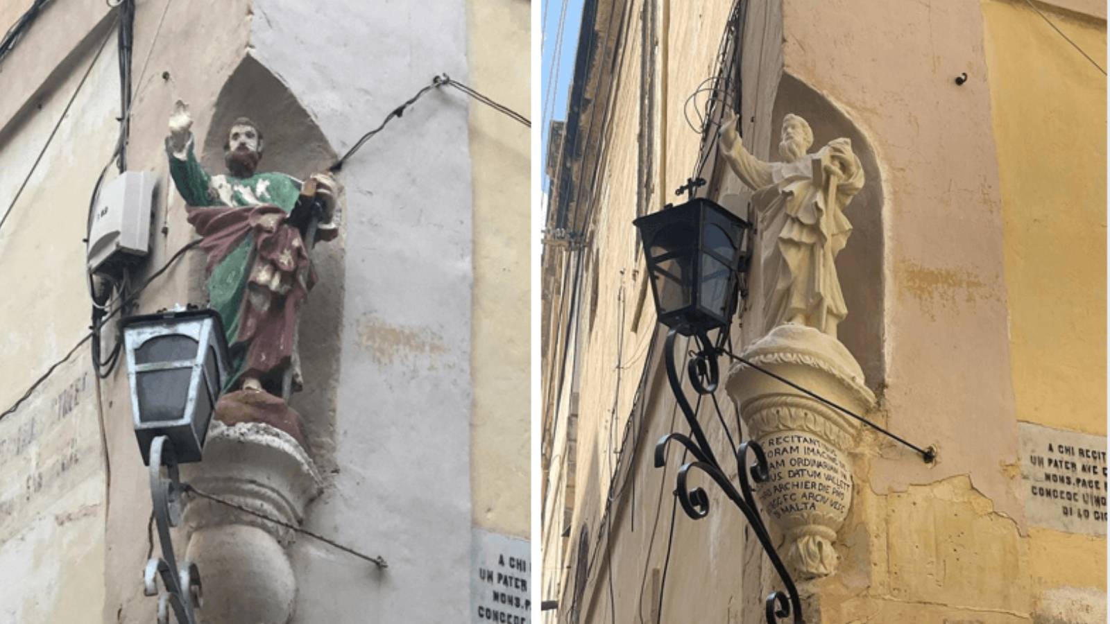 Before and after! Niche in Sliema featuring statue of St Paul restored ...