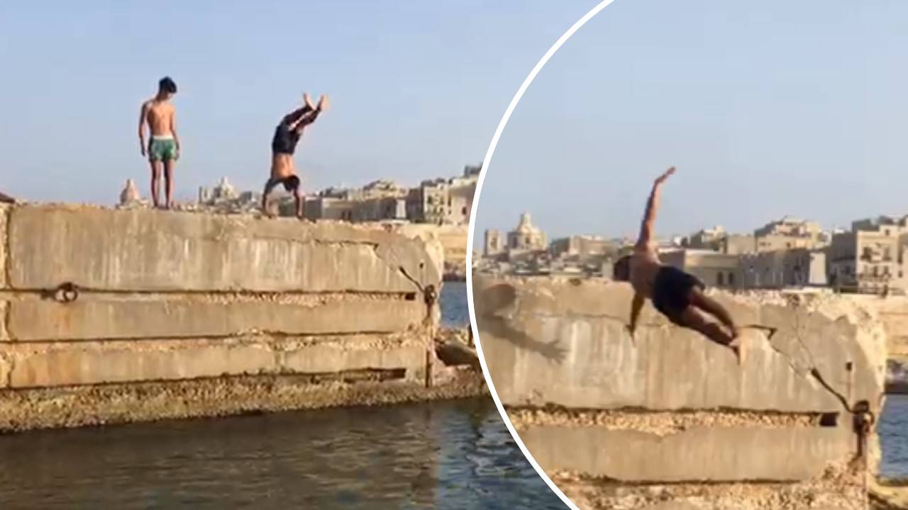 WATCH: Swimmer attempts incredible daring dive in Sliema