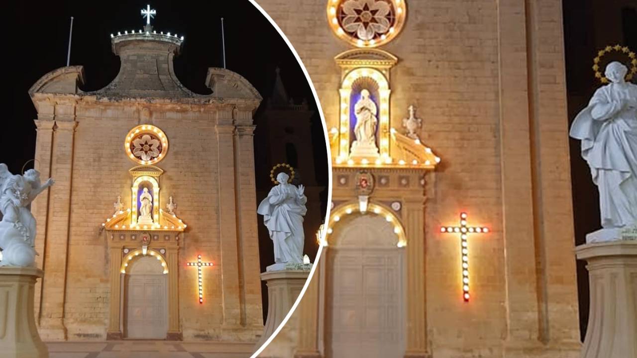 This new addition to the Balzan parish church's facade holds an ...